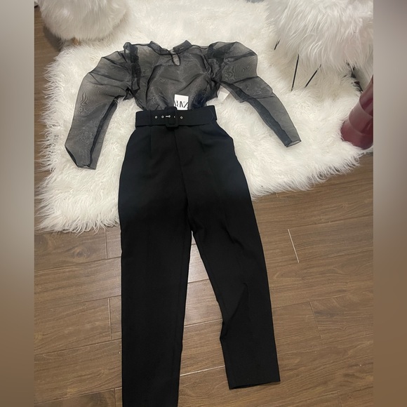 Zara | Pants & Jumpsuits | Zara Belted Pants And Non Zara Transparent ...